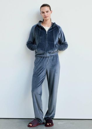 Mango Pantalon velours au toucher doux bleu marine - Femme - S - MANGO