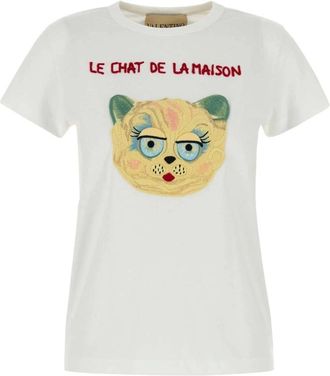 Valentino Garavani Femme, Tops, Blanc, Taille: 40 FR Le Chat de la Maison Jersey T-Shirt