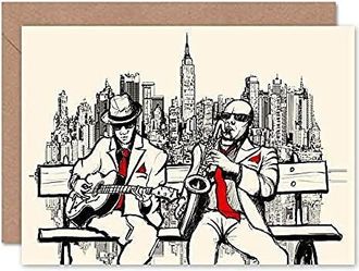 Wee Blue Coo Musicians Jazz Men New York Greeting Card With Envelope Inside Premium Quality Musik