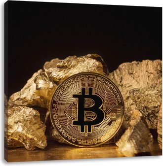Pixxprint Bitcoins BTC, Größe: 60x60 cm, Leinwandbild Quadratisch, Wandbild, Kunstdruck, fertig bespannt