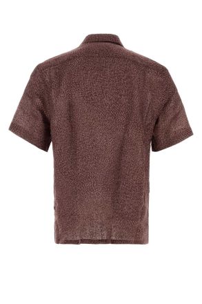 Brioni Mens Printed Linen Shirt Red Exterior: Camicie