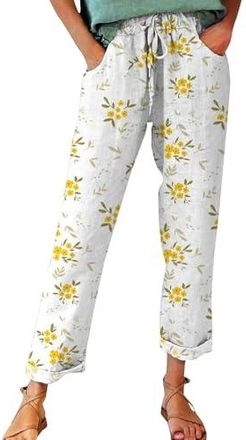 Generic Pantalon Lin Femme &Eacute;t&eacute; Fluide D&eacute;contract&eacute; Womens Autumn Fragrant Linen Print Casual Pants Perfect for Spring Comfortable and Trendy for Relaxed Days a