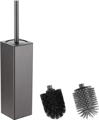 BGL Fashion WC-B&uuml;rste und Halter, Silikon-WC-B&uuml;rstenhalter, 2 B&uuml;rstenk&ouml;pfe, Aluminium, quadratische Klob&uuml;rste f&uuml;r die Badezimmerreinigung, WC-B&uuml;rsten (grau)
