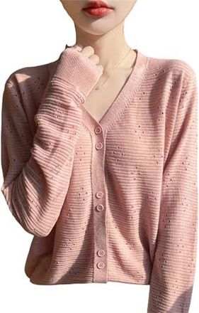 Generic Cardigan ouvert en tricot &agrave; col en V pour femme, ample, amincissant, polyvalent, v&ecirc;tement dext&eacute;rieur, d&eacute;contract&eacute;, tissu doux, usage quotidien, Rose, 