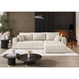 Fun Möbel Ecksofa Schlafsofa camila Stoff Monolith Creme Ottomane Rechts