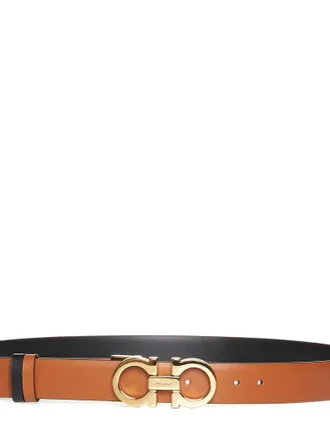 Ferragamo Womens Belt Gancini Reversible Leather Brown Calf