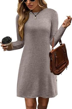 Zeagoo Robe Pull Femme Tricot&eacute;e Col Rond Basique Automne Hiver Robe Tunique D&eacute;contract&eacute;e avec Manches Longues Marron XL