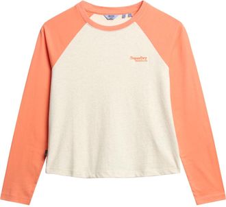 Superdry Damen Essential Baseballoberteil mit Langen Ärmeln und Logo Fusionskorallrot/Hellbeige Meliert 40