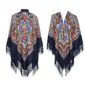 Generic Poncho Femme Hiver Chaud Chale Femme Hiver Chaud Cape Femme Pour la ville Grand Carr&eacute; 160X160 Cm Imprim&eacute; Pompons Style Ethnique Printemps-Automne