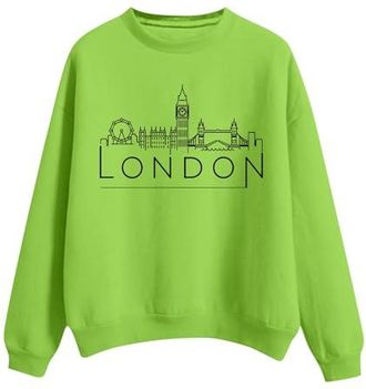 Generic Sweat-shirt pour femme - Imprim&eacute; graphique britannique - Haut surdimensionn&eacute; - Col rond - Manches longues - Automne - Hiver - D&eacute;contract&eacute; - Confortabl