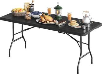 Woltu Table Pliante Rectangulaire, Table Portable pour 8 Personnes, en PEHD, 180x74x70 cm, Aspect Bois Noir