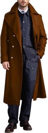 Generic Trench dhiver pour homme - Longueur totale - Double boutonnage - Coupe ajustée - Revers cranté - Veste longue chaude, marron, XL