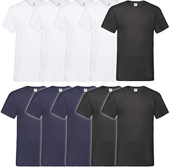 Fruit Of The Loom Lot de 10 t-shirts col V pour homme, Blanc/noir/bleu marine, XXL