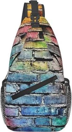 Generic Sac &agrave; dos &agrave; bandouli&egrave;re pour homme Motif mur de briques color&eacute;es