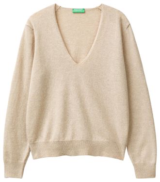 Benetton Damen T-Shirt V-Ausschnitt M/L 1002D401y Pullover, beige, M