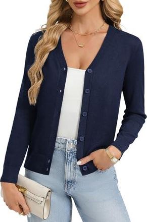 Grace Karin Cardigan d&eacute;t&eacute; l&eacute;ger classique &agrave; col en V boutonn&eacute; pour femme, bleu marine, M