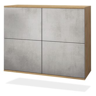 Vladon Kommode Rova V3, Moderner Küchenschrank mit 4 Push-to-Open Türen Eiche Evoke/Beton Oxid Optik (92,5 x 73.5 x 35)