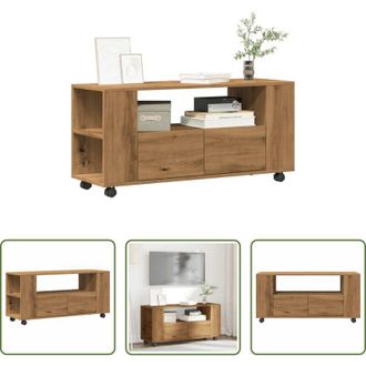 vidaXL vidaXL Meuble tv avec roulettes - Meuble TV avec roulettes ch&ecirc;ne artisanal bois ding&eacute;nierie