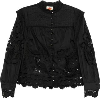 Farm Rio Farm Rio, Femme, Blouses et Chemises, Noir, Taille: 36 FR Richelieu Puff Sleeve Blouse
