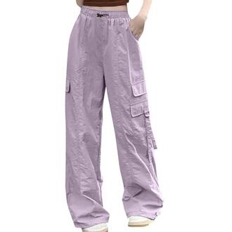 Generic Pantalon cargo baggy pour femme, style streetwear, hip-hop, pantalon de jogging avec cordon de serrage, pantalon ample &agrave; jambes larges, violet, XXL