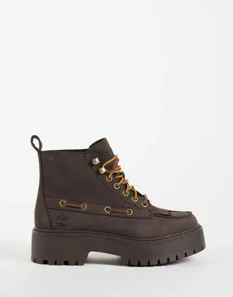 Timberland Stone Street mittelhoher Schn&uuml;rstiefel aus dunkelbraunem Nubuk