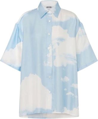 Moschino Femme, Blouses et Chemises, Bleu, Taille: 34 FR Chemise en twill de soie Archive Clouds