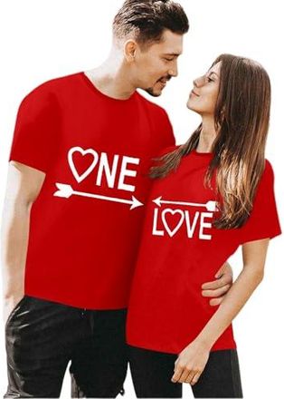 Generic T-shirt d&eacute;contract&eacute; &agrave; col rond pour femme pour la Saint-Valentin 2026 | Haut &agrave; manches courtes pour plus de confort et de style (3), Rouge, XXL