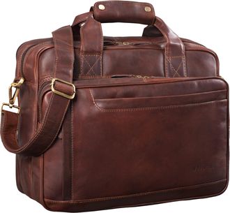 STILORD Excelsior Moderne Lehrertasche Leder mit Dreifach Trenner Schultasche Leder Aktentasche Gro&szlig; B&uuml;ro Schulter- und Umh&auml;ngetasche mit Laptop-Fach 15.6 Zol