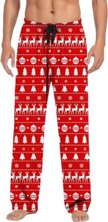 Generic Pantalons de pyjama de No&euml;l pour homme avec impression de rennes et darbres, pantalons de d&eacute;tente festifs pour homme, pantalons de nuit en coton m&eacute;lan