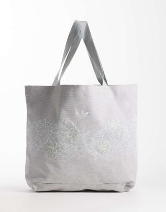 adidas Originals Tragetasche in Grau mit Blumenstickerei