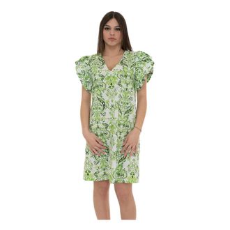 Liu Jo Femme, Robes, Vert, Taille: 44 FR Mini robe à col en V avec manches volantées