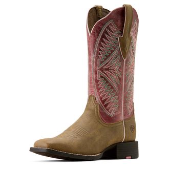 Ariat Womens Round Up Ruidoso Wide Square Toe Western Boots in Brown Bomber Dusty Rose, B Medium Width, Size 37.5, by Ariat