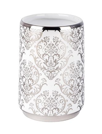 WENKO Zahnputzbecher Barock Keramik - Zahnb&uuml;rstenhalter f&uuml;r Zahnb&uuml;rste und Zahnpasta, Keramik, 7.5 x 10.5 x 7.5 cm, Wei&szlig;, 10.5 x 7.5 x 7.5 cm