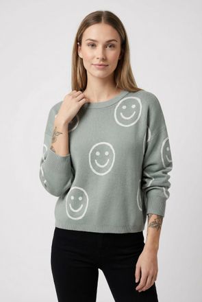 Only Strickpullover ONLY ONLMONTANA LS JQ O-NECK CC KNT, Damen, Gr. XL, jadeite pattern, Strick, Obermaterial: 82% Viskose, 18% Nylon, gemustert, regular f
