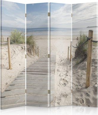 Feeby Frames Feeby Paravent Meer 145x180 cm 4 Teilig Modern Design Beidseitig Raumteiler Wandschirme Foto Trennwand Raumtrenner Sichtschutz Spanische Wand auf Lein