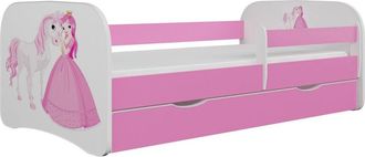 Les Tendances Lit enfant princesse rose debout et cheval avec sommiers et barrière de sécurité amovible Drimy-80x180