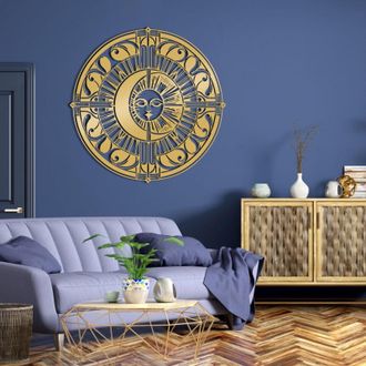 Generic Sonne und Mond Metall-Wandation, Astrologische Wandkunst aus Metall, Himmlische Wandhalterung, Jugendstil-, Boho-Sonnenzimmer-Skulptur, Französische a