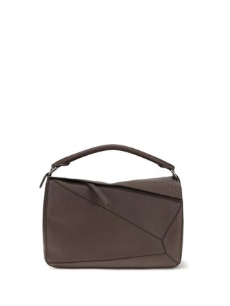 Loewe Mens Shoulder Bag Large Puzzle Chocolate Calfskin Calf Leather