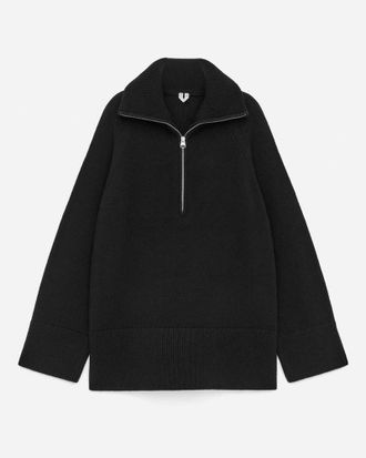 Arket Pullover Aus Wolle Und Baumwolle Mit Lederpatches -Schwarz