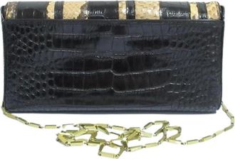 Dries Van Noten Sac bandouli&egrave;re Pre-owned en python et cuir emboss&eacute; crocodile avec cha&icirc;ne - Femme - Pre-owned - Noir - Taille: ONE Size