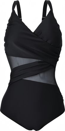 Ocean Plus Damen Figurformender Netzartiger Asymmetrie Badeanzug Unifarben Mesh Hochgeschlossen Netz One Piece Übergröße Bademode Große Größen (4XL (EU 46-48), T