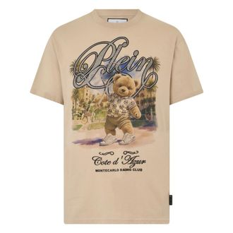 Philipp Plein Rundhals-T-Shirt Teddy Tennis - - Tops - Herren - Beige - S