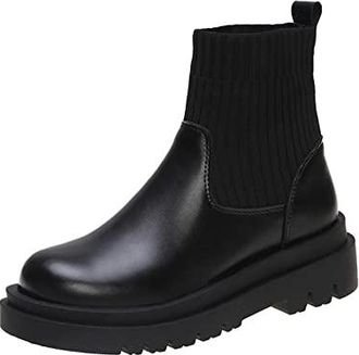 E.SSUE Bottines Femme Hiver Cuir rétro Chunky Antidérapantes Bottes Chaud Cheville Chaussons Imperméable Confortable Slip On Chaussures Dhiver Femme Talons E