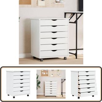 vidaXL Armoire roulante avec tiroirs moss blanc bois de pin solide - Meuble Roulant - Commode - Classement - Rangement Tiroir - Bibliothèque Mobile