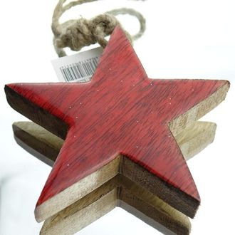 Gasper Holz Sternhänger mit Enamel rot 10x10x1,5cm, rot