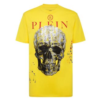 Philipp Plein T-shirt Rundhals Kurzarm mit Kristallen - - Tops - Herren - Gelb - XL