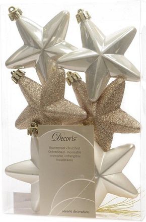 Kaemingk Christbaumschmuck Sterne Kunststoff 7,5cm x 6 Stück Anhänger matt, glänzend und Glitzer Champagner