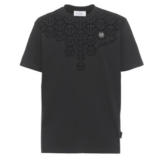 Philipp Plein Homme, Tops, Noir, Taille: L T-shirt en coton &agrave; col rond