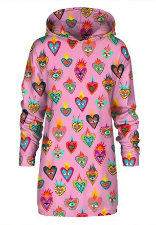 Mr. Gugu & Miss Go Pink Mexican Hearts Oversize Hoodie-Kleid