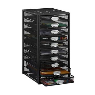 Relaxdays Schubladenbox, 10 Schubf&auml;cher, f&uuml;r Din A4 Dokumente, Ordnungssystem f&uuml;r Schreibtisch, Aktenablage, schwarz